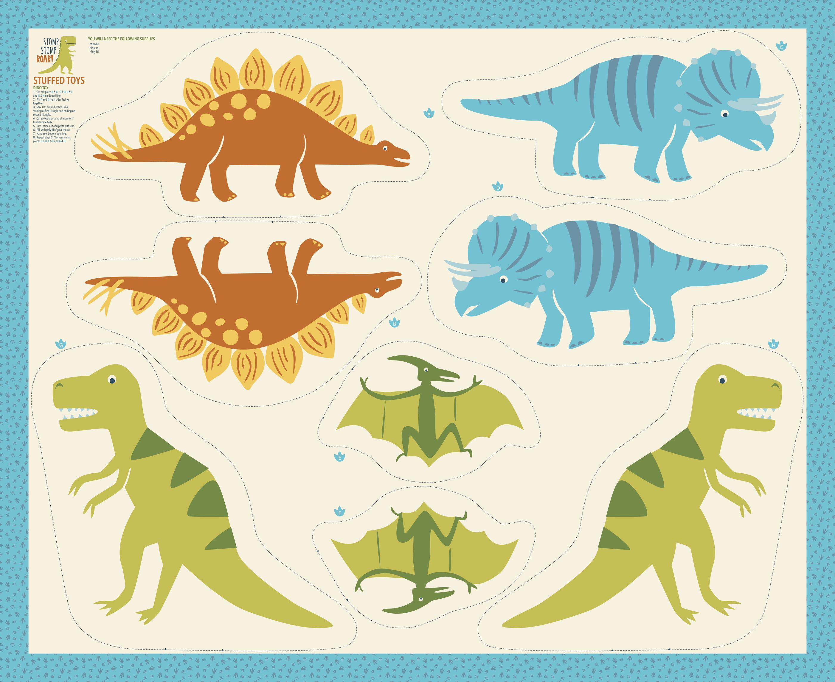 Stomp Stomp Roar by Stacy Iest Hsu for Moda, 100% Cotton, Stuffed Toys ...