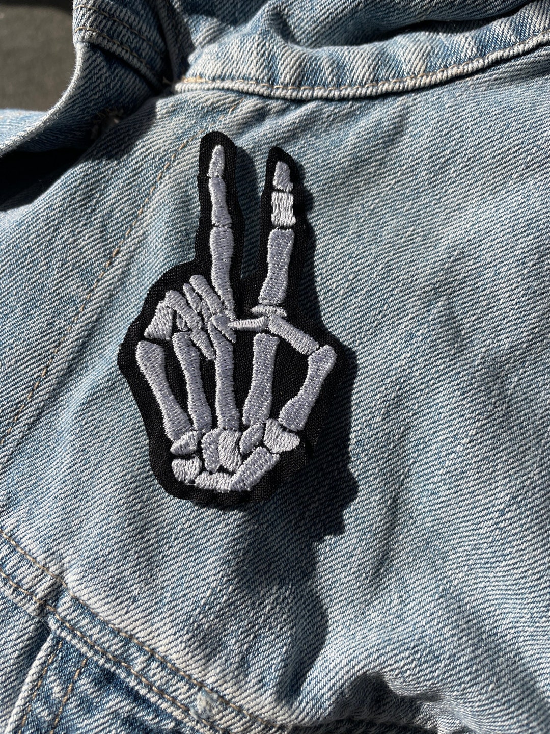 Skeleton Hand Peace Sign Embroidered Iron-on Patch - Etsy