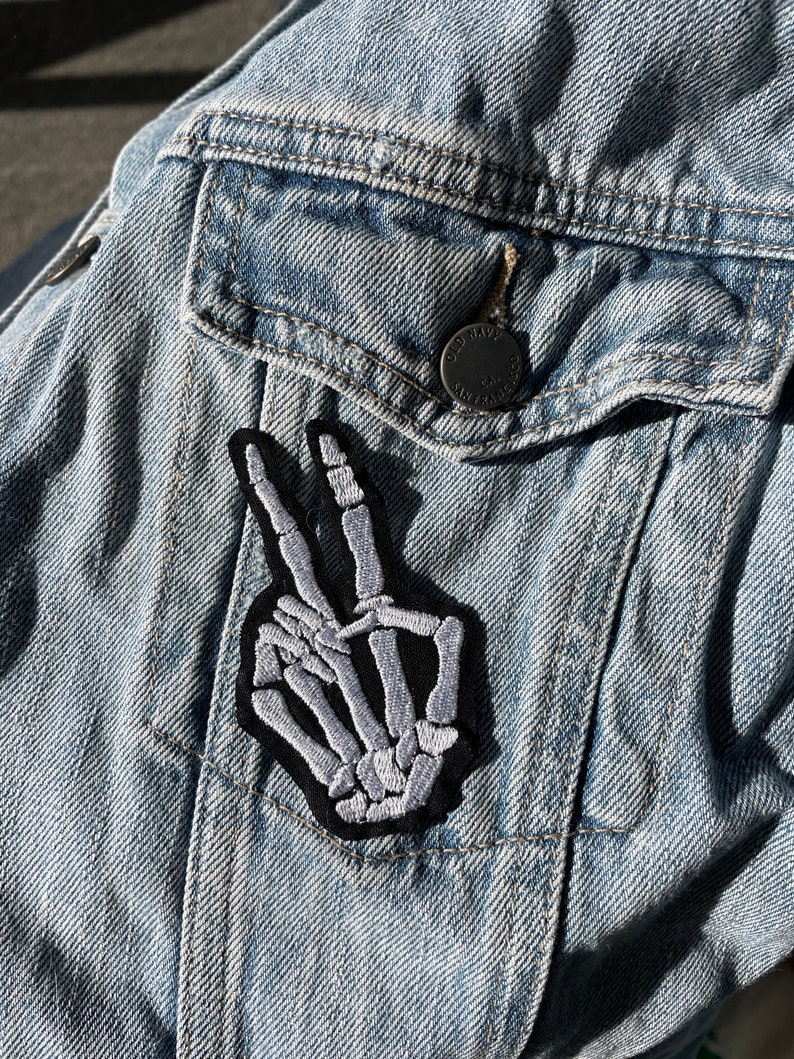 Skeleton Hand Peace Sign Embroidered Iron-on Patch - Etsy