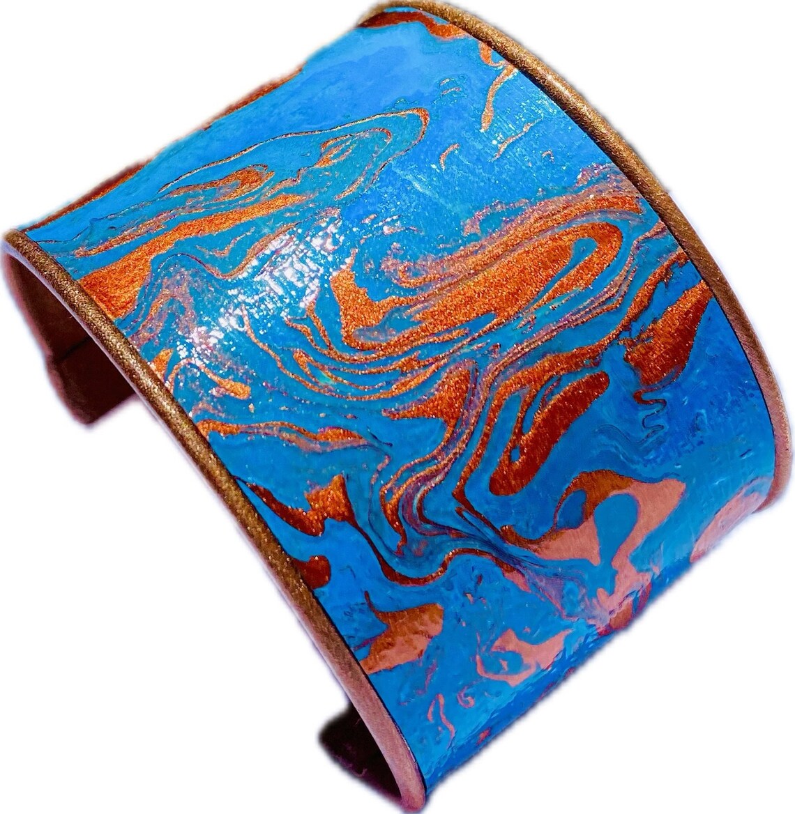 2” Copper Cuff Bracelet With Turquoise/copper Patina. Paint Poured ...