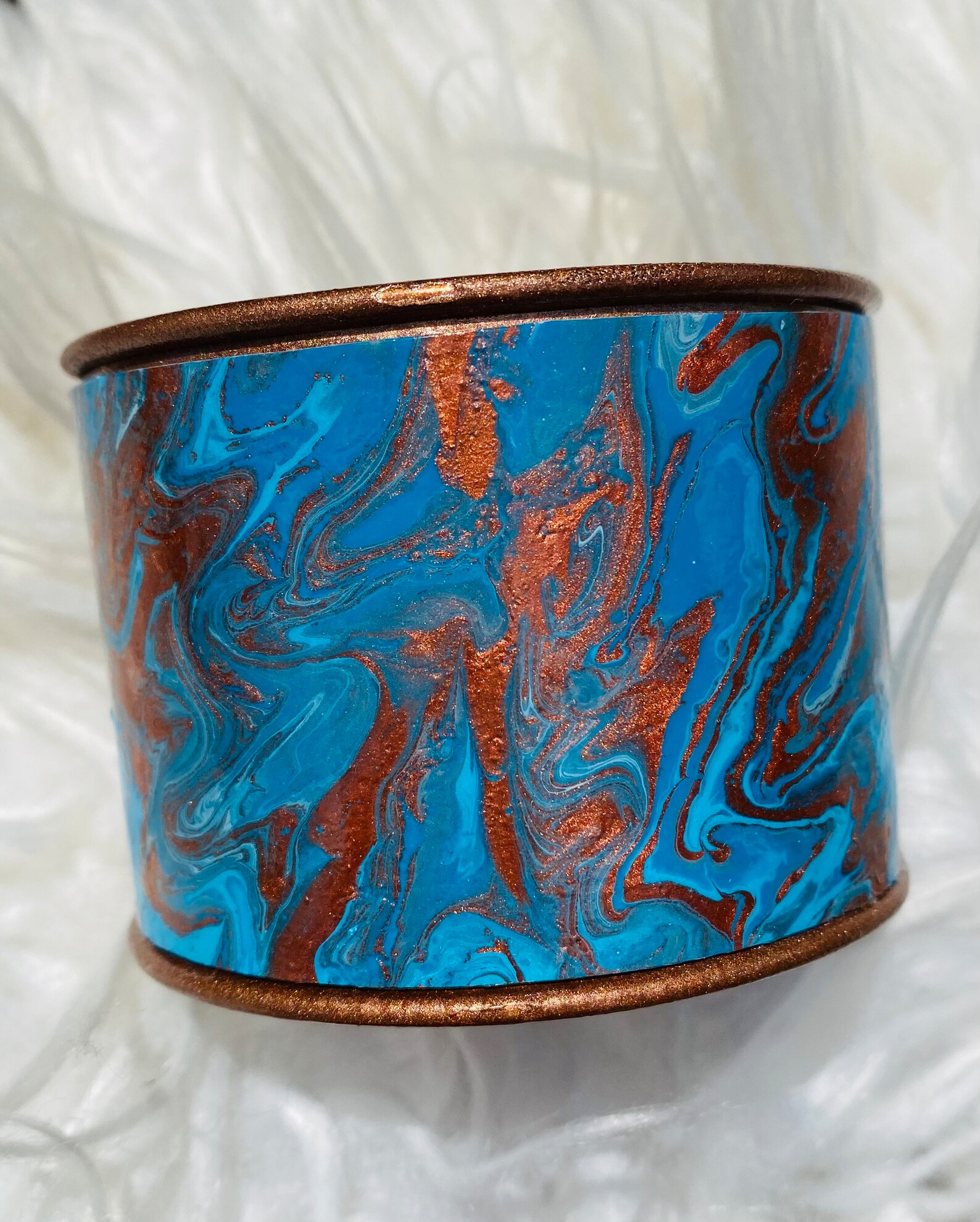 2” Copper Cuff Bracelet With Turquoise/copper Patina. Paint Poured ...
