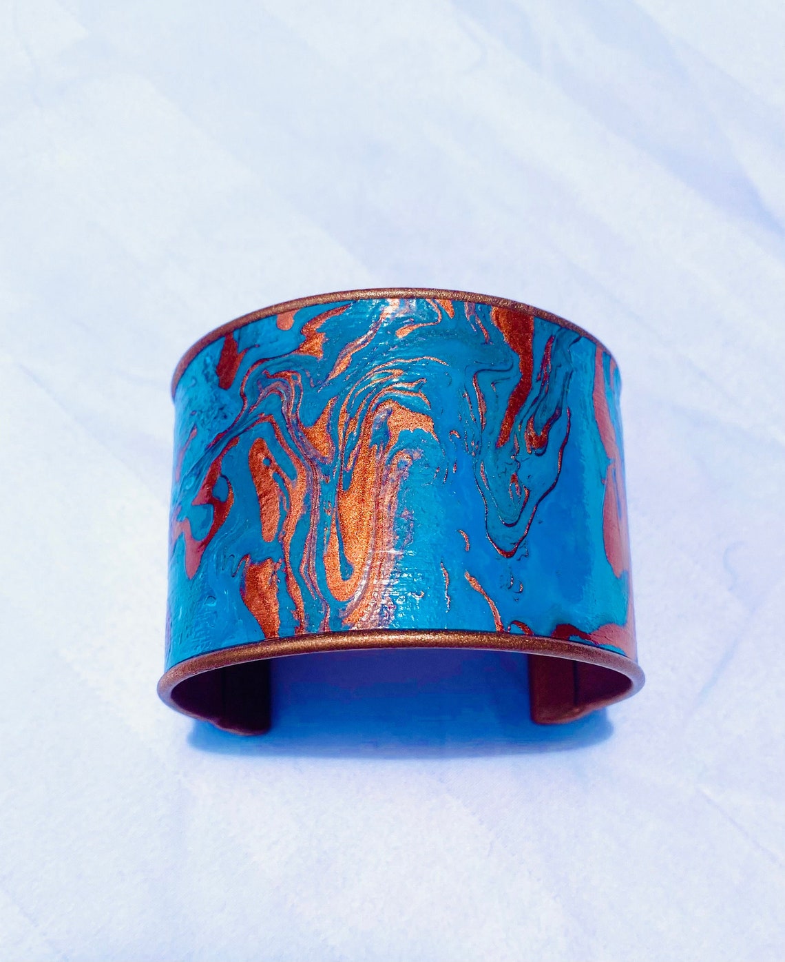 2” Copper Cuff Bracelet With Turquoise/copper Patina. Paint Poured ...