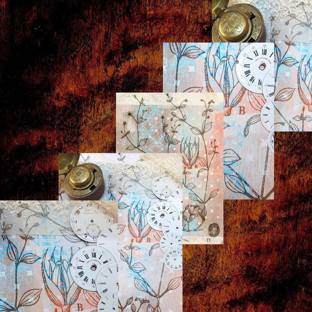 Vintage Floral Junk Journal Paper: Clock Dials, Lace (digital Download ...