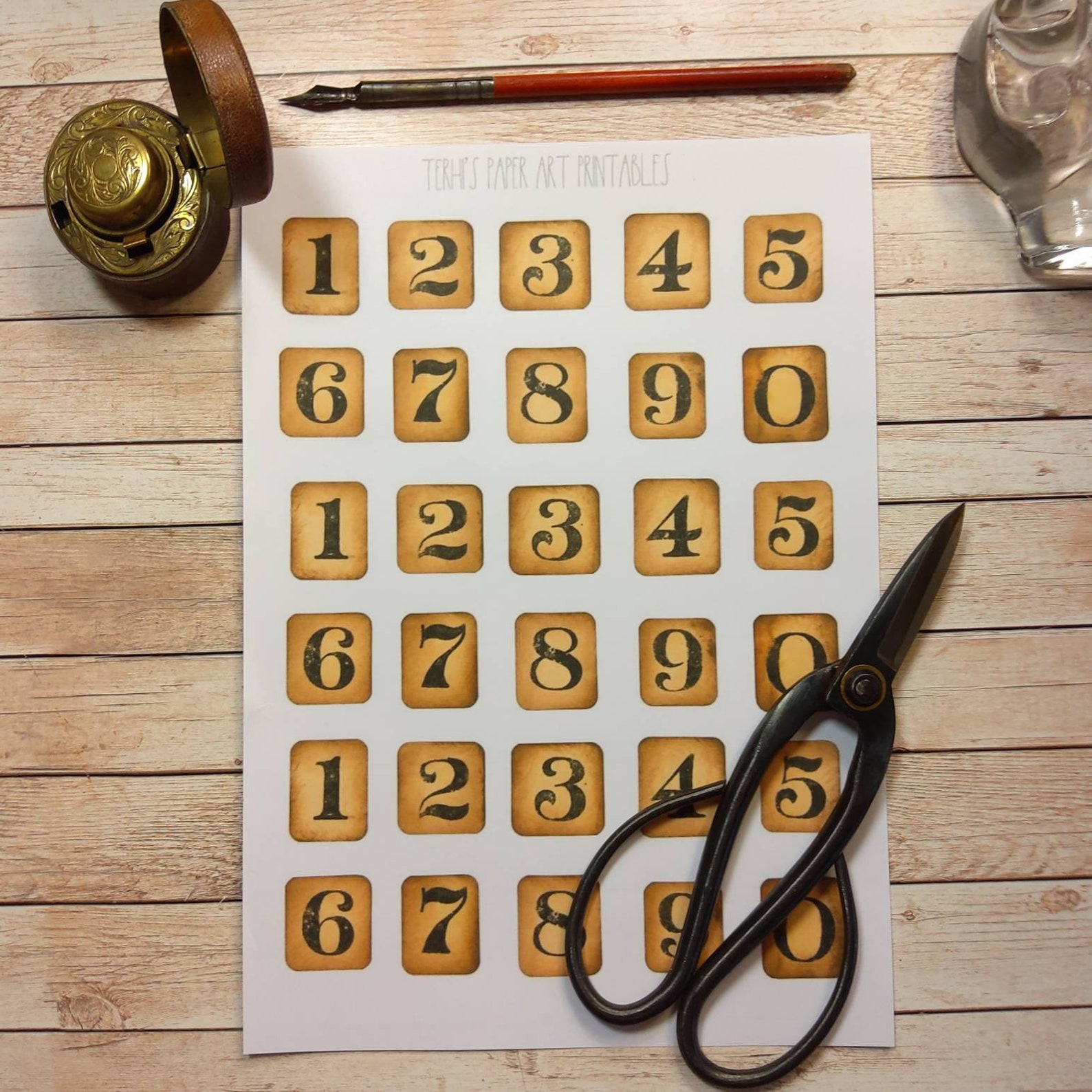 Stamped Numbers, Digital Paper Kit, Antique Hand Stamped Worn Numbers ...