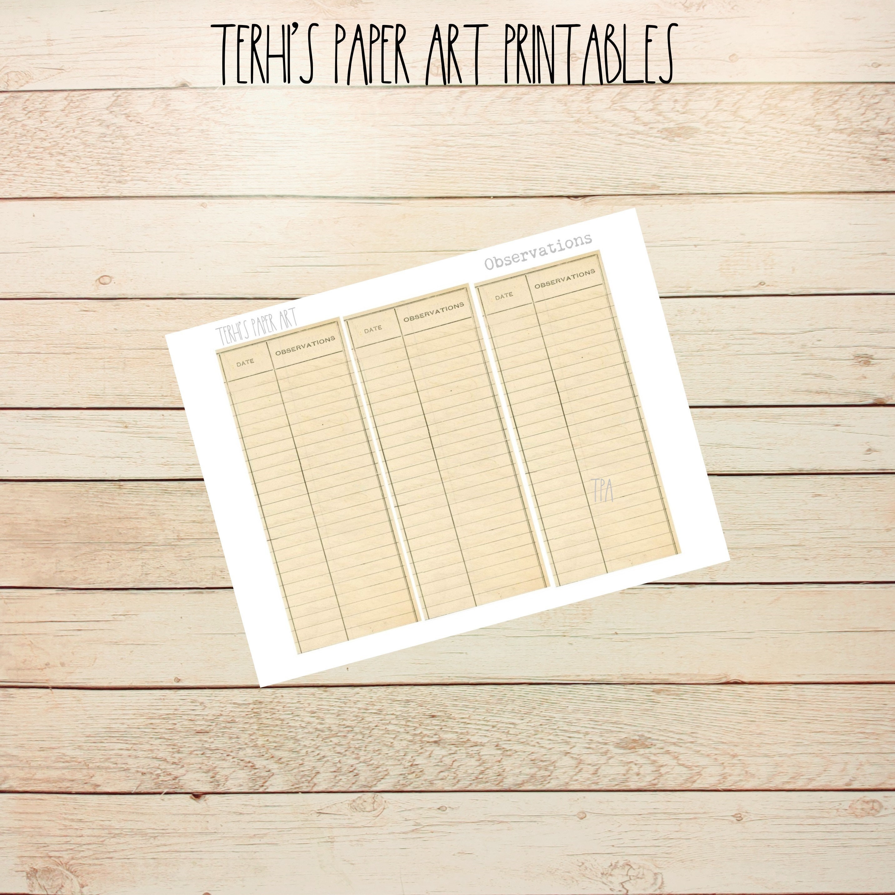 Observations Field Note Cards, Digital Paper Kit for Tags and Journal ...