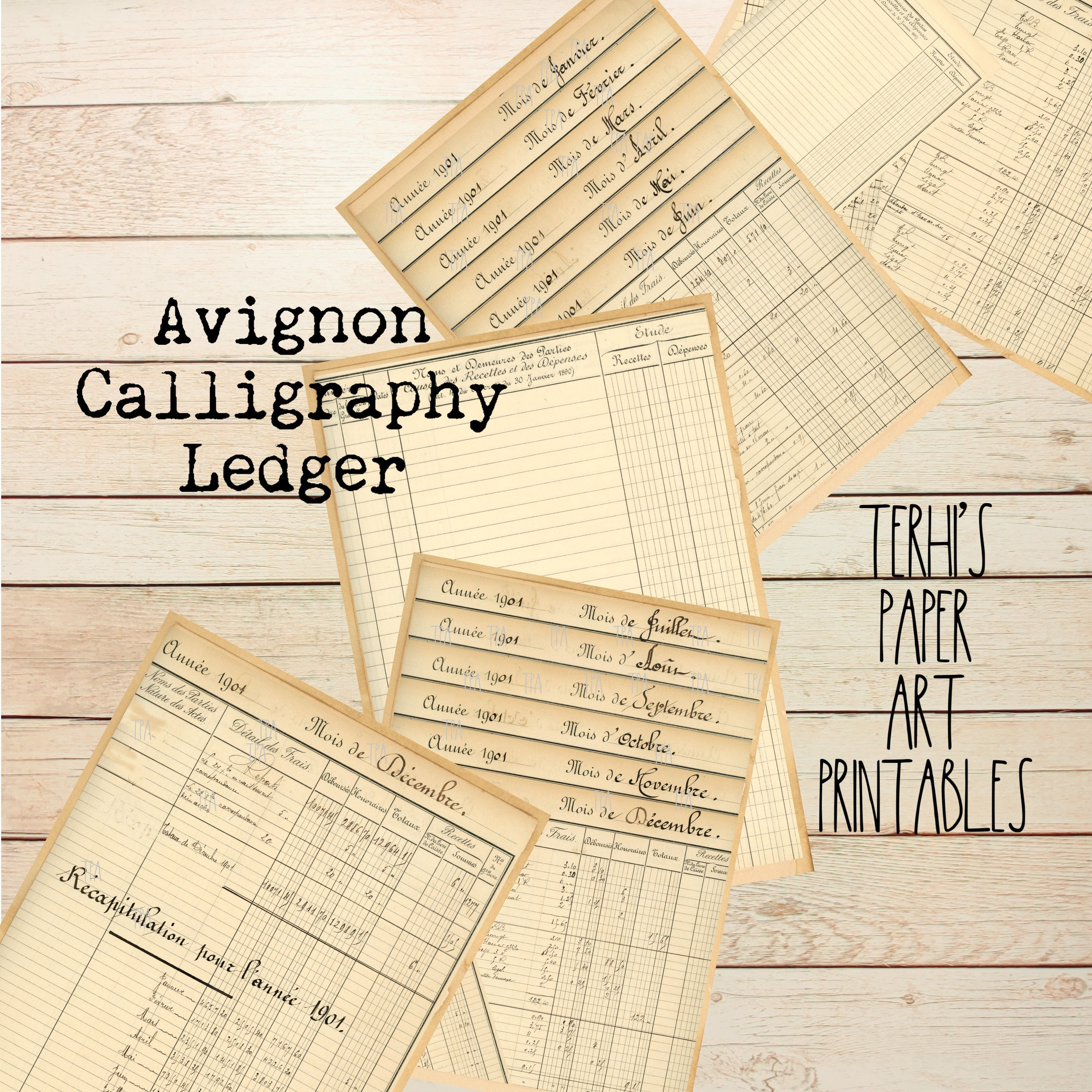 Vintage Ledger and Calligraphy, Digital Papers for Junk Journaling ...
