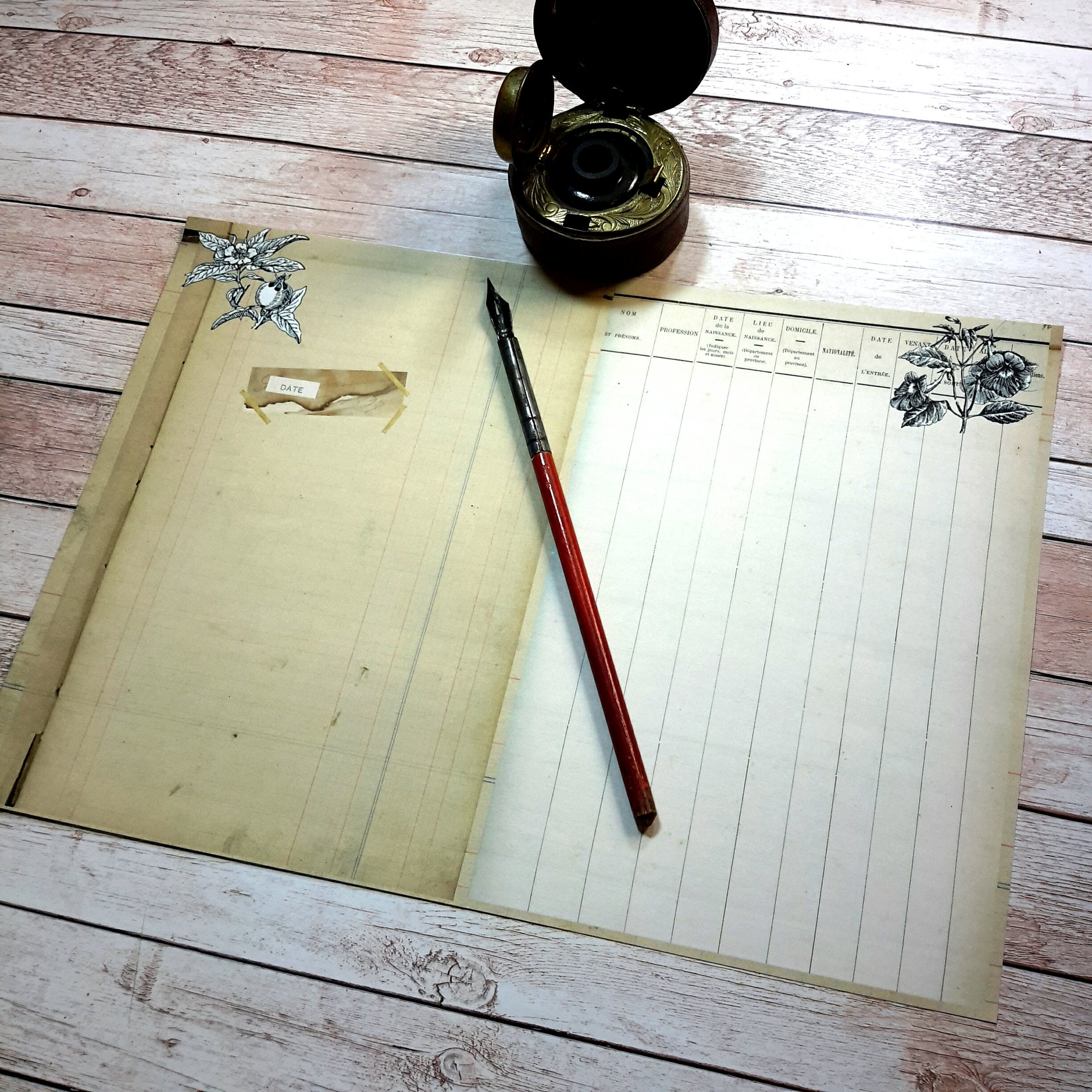 Floral Ledger Horizontal, Vintage Digital Kit, Grungy Junk Journal ...