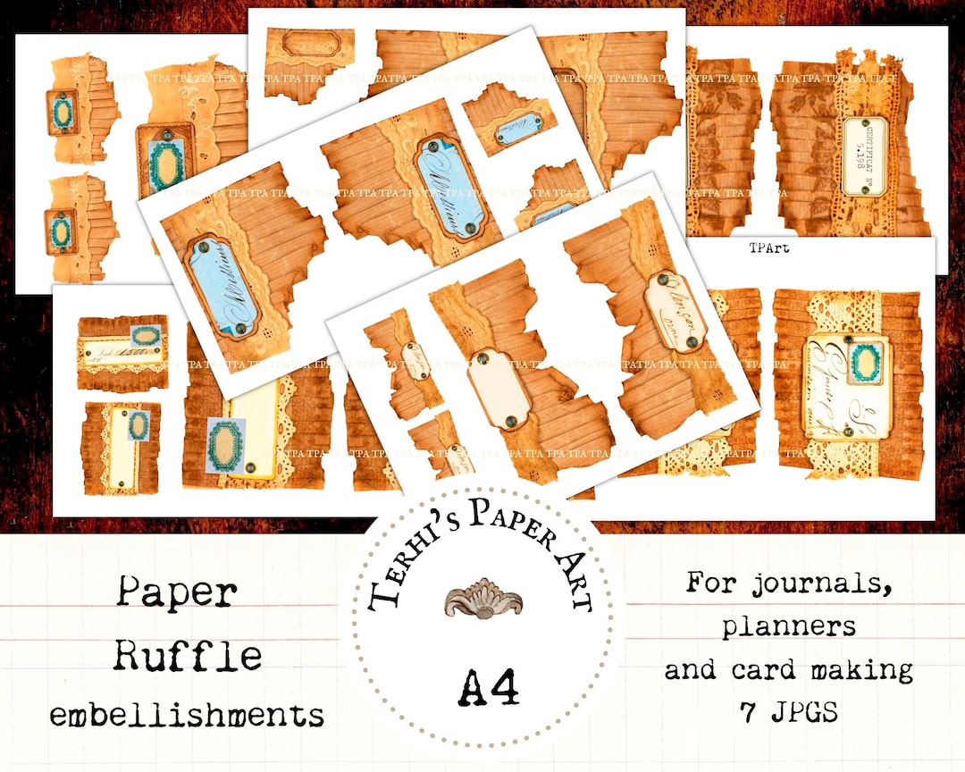 Vintage Style Digital Paper Ruffle Embellishments for Journals, Cards ...