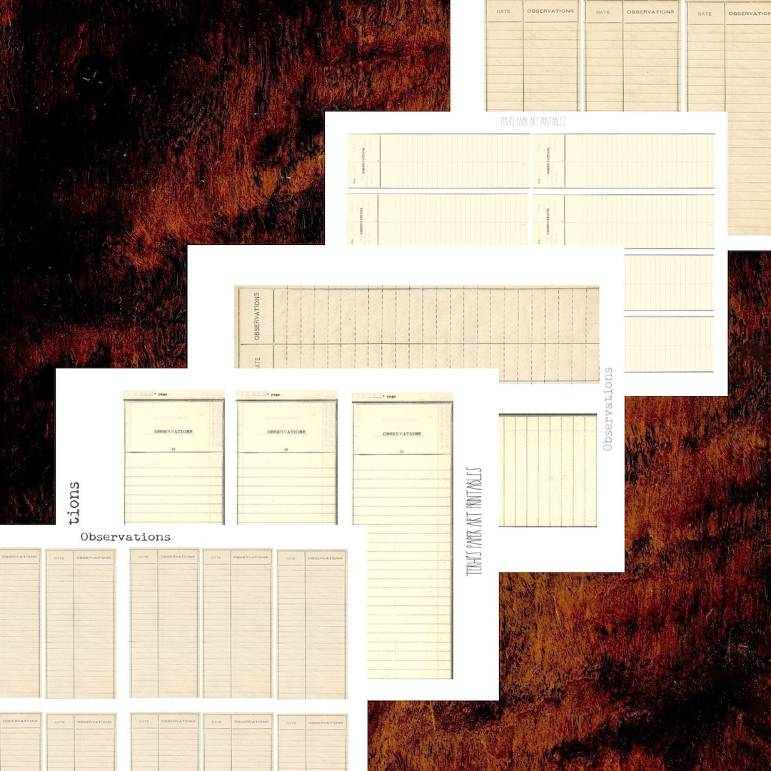 Observations Field Note Cards, Digital Paper Kit for Tags and Journal ...