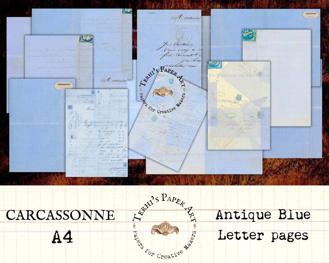 Antique French Blue Letter Paper: A4 Junk Journal Pages (digital ...