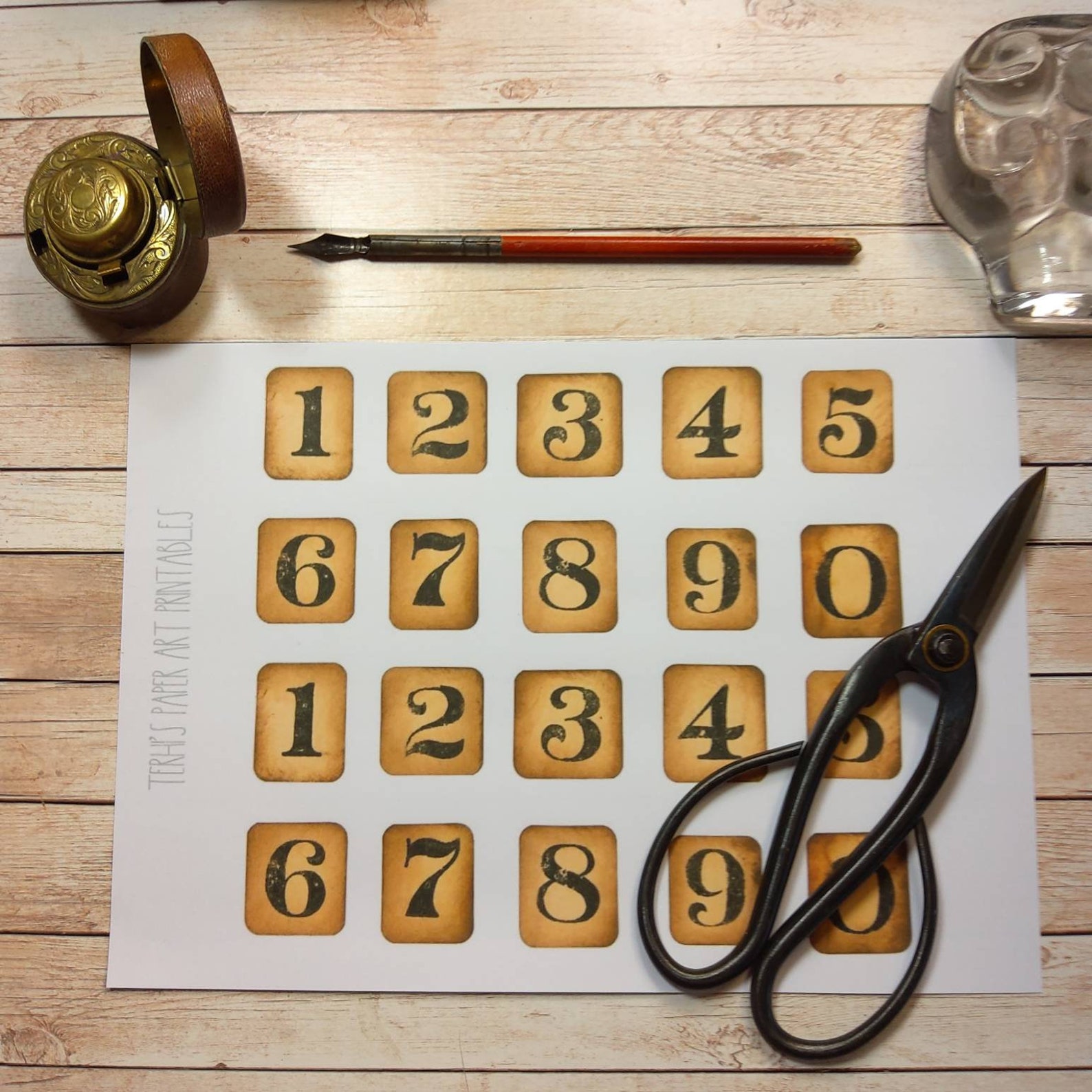 Stamped Numbers, Digital Paper Kit, Antique Hand Stamped Worn Numbers ...