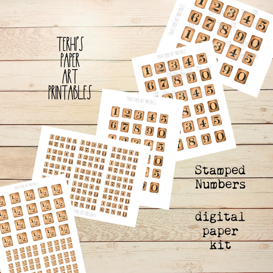 Stamped Numbers Digital Paper Kit Antique Hand Stamped Worn - Etsy