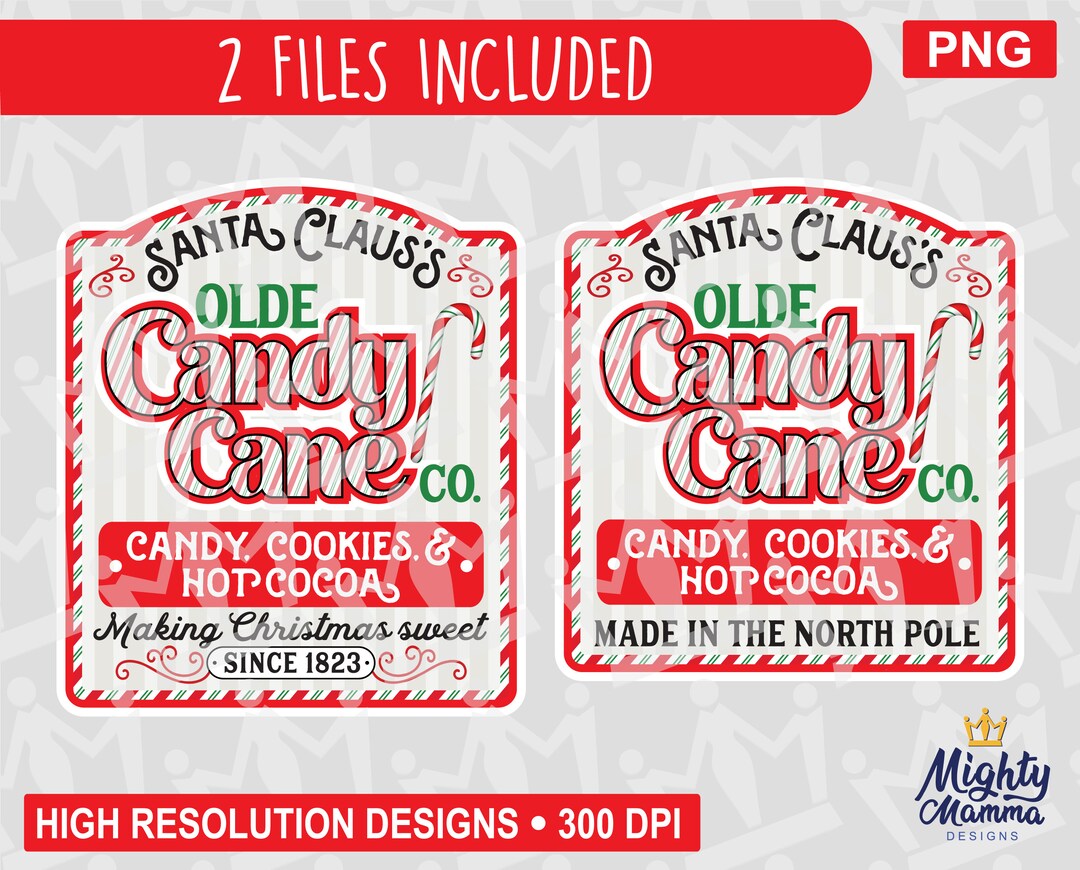 SANTA CLAUS'S Olde Candy Cane Co Label PNG - Cute, Hot Cocoa, North ...