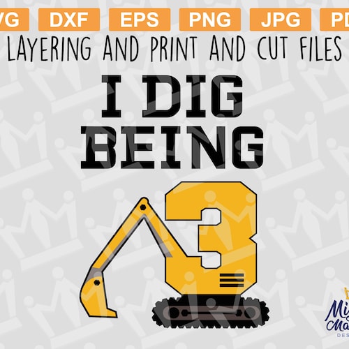 Dig Being 3 Number Three CONSTRUCTION Digger 3rd BIRTHDAY - Etsy