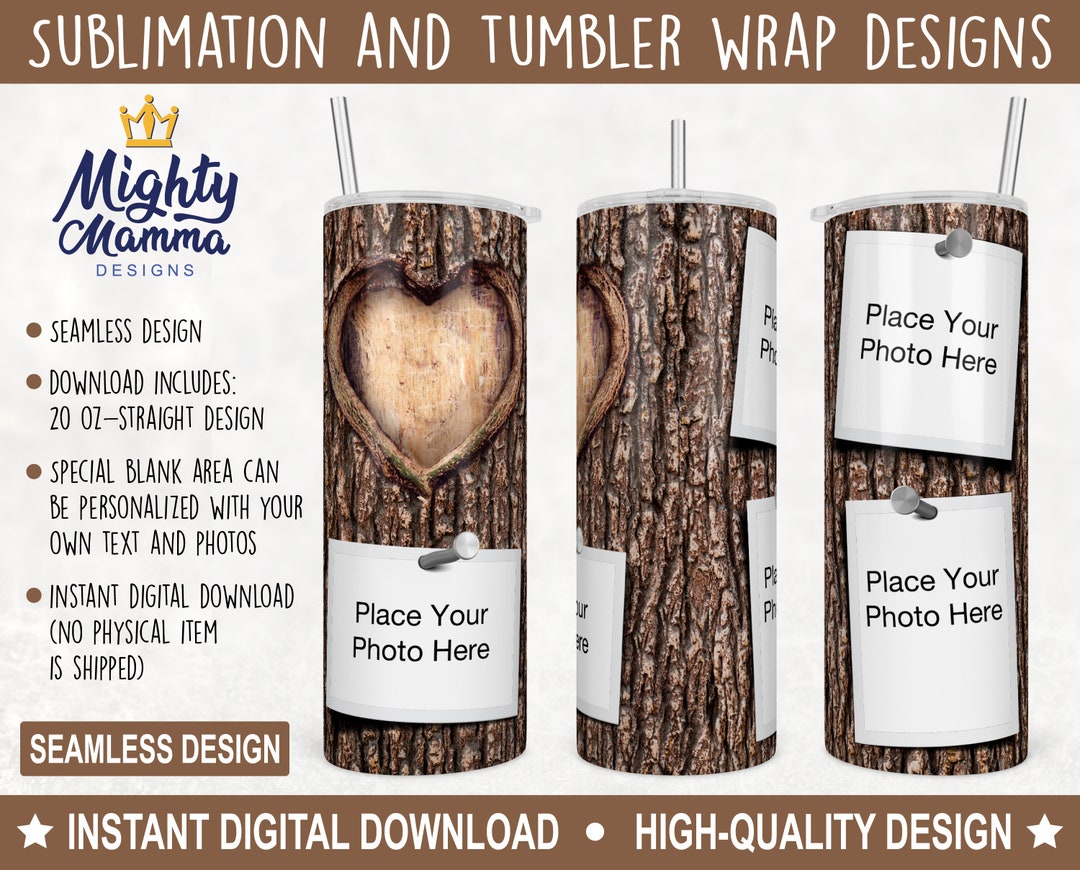 Heart Tree Carving Blank Photographs 20oz Straight Tumbler Wrap Design ...