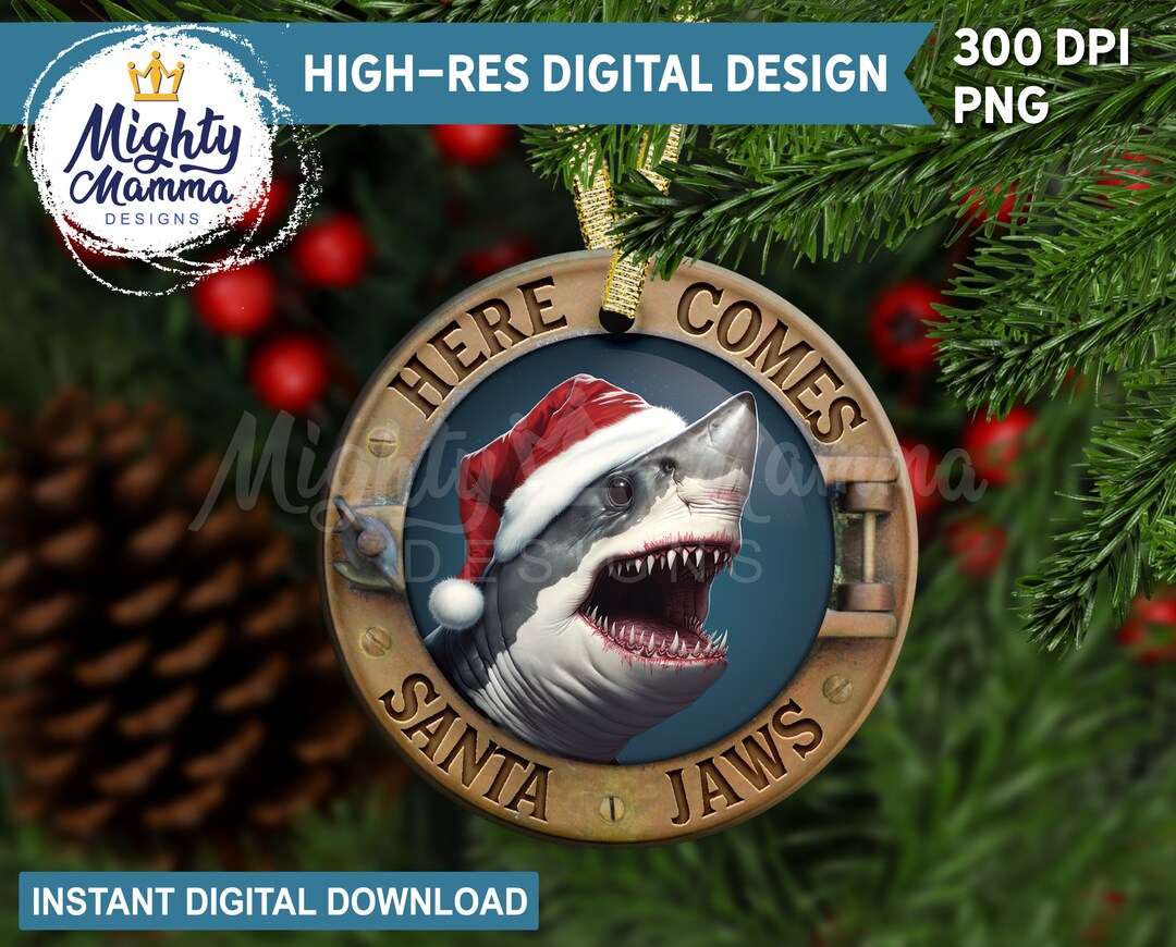 Here Comes Santa Jaws - Round Christmas Ornament PNG Design for ...