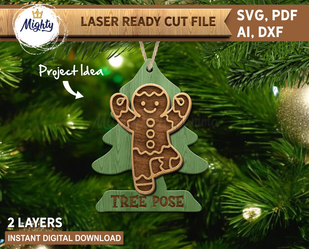 Tree Pose Gingerbread Yoga SVG Laser Christmas Ornament Design | Laser ...