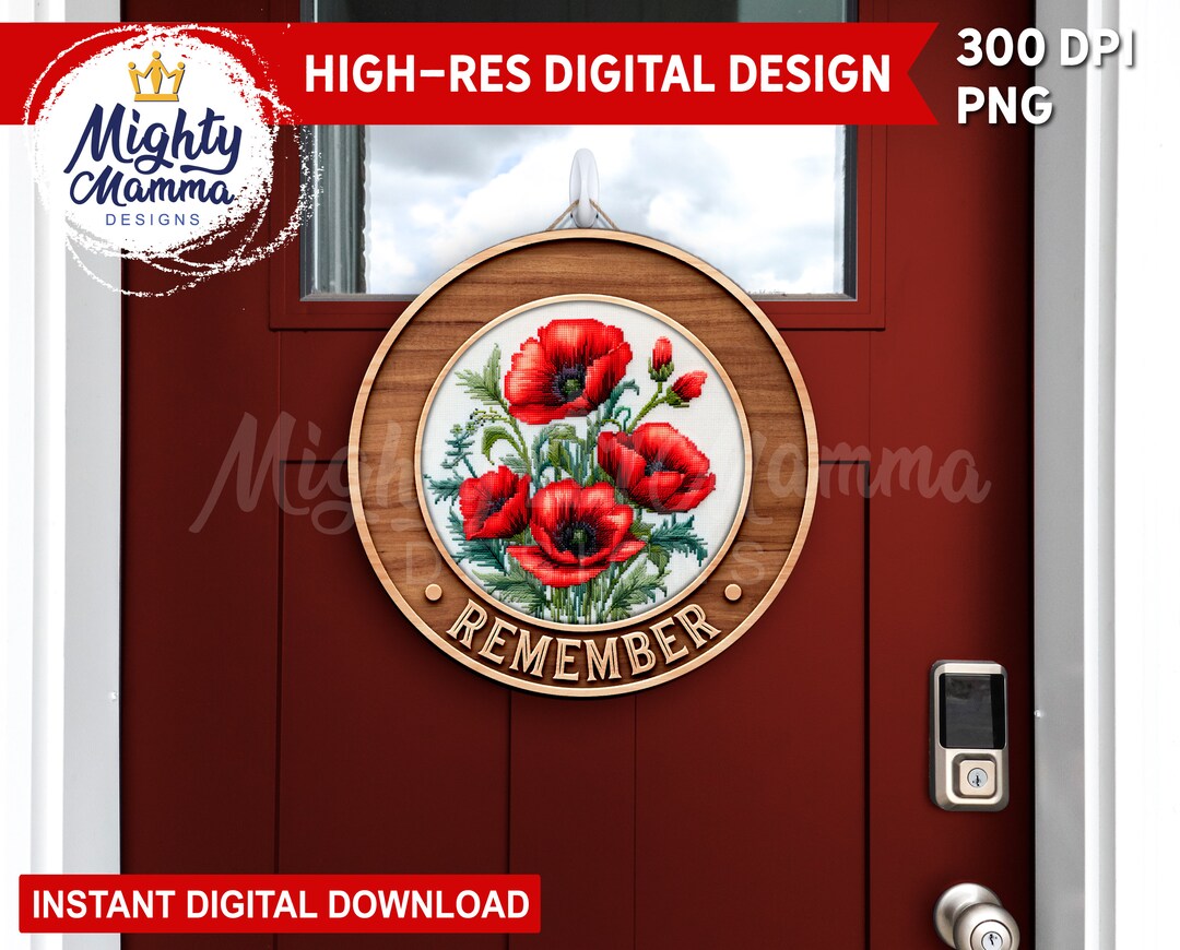 Remember Wood Round PNG Door Design for Sublimation Poppies - Etsy