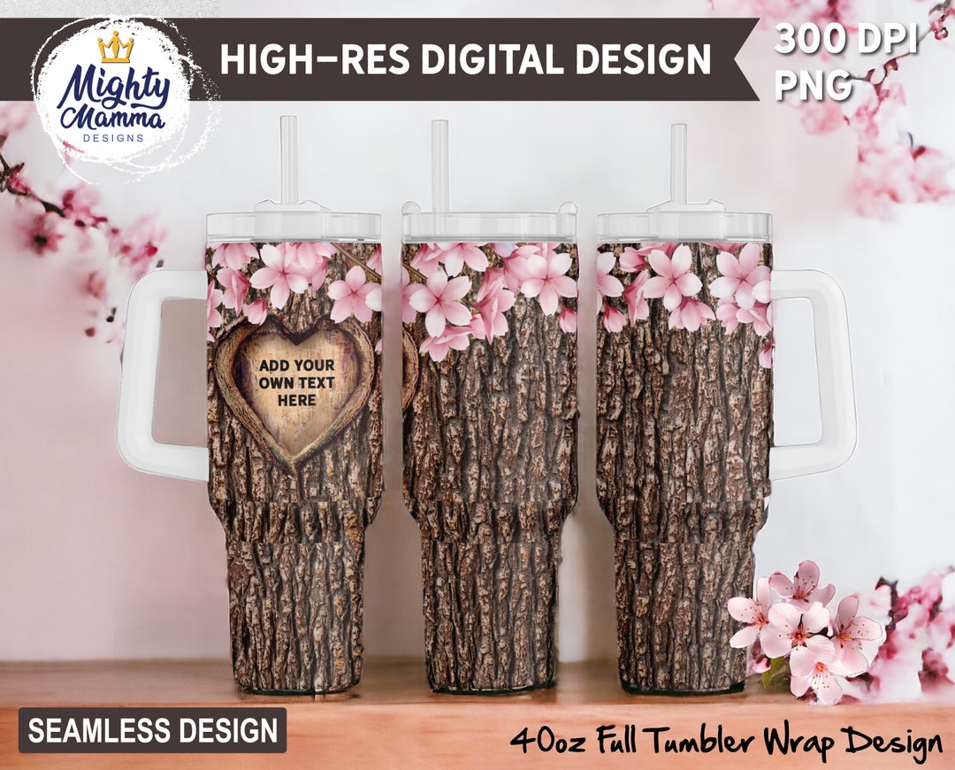 40oz Carved Tree Heart Cherry Blossom PNG Wrap Designs for 40oz Tumbler ...