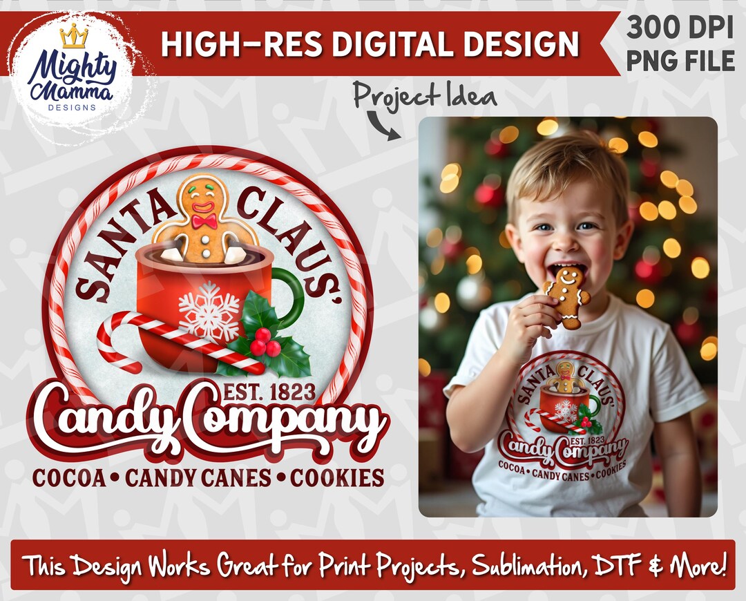 Santa Claus' Candy Company PNG Design for Kids Cups, Mugs, Shirts ...