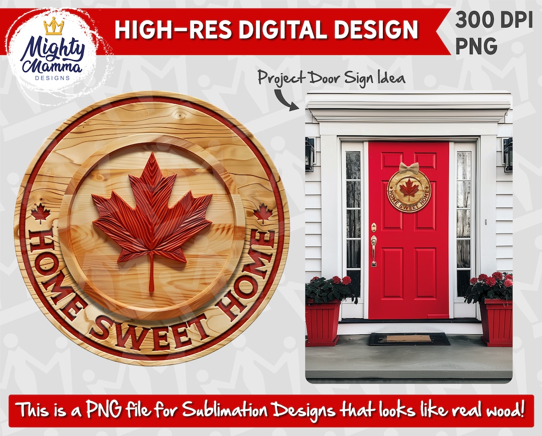 Home Sweet Home Maple Leaf PNG Round Door Hanger Sign Designs - for ...