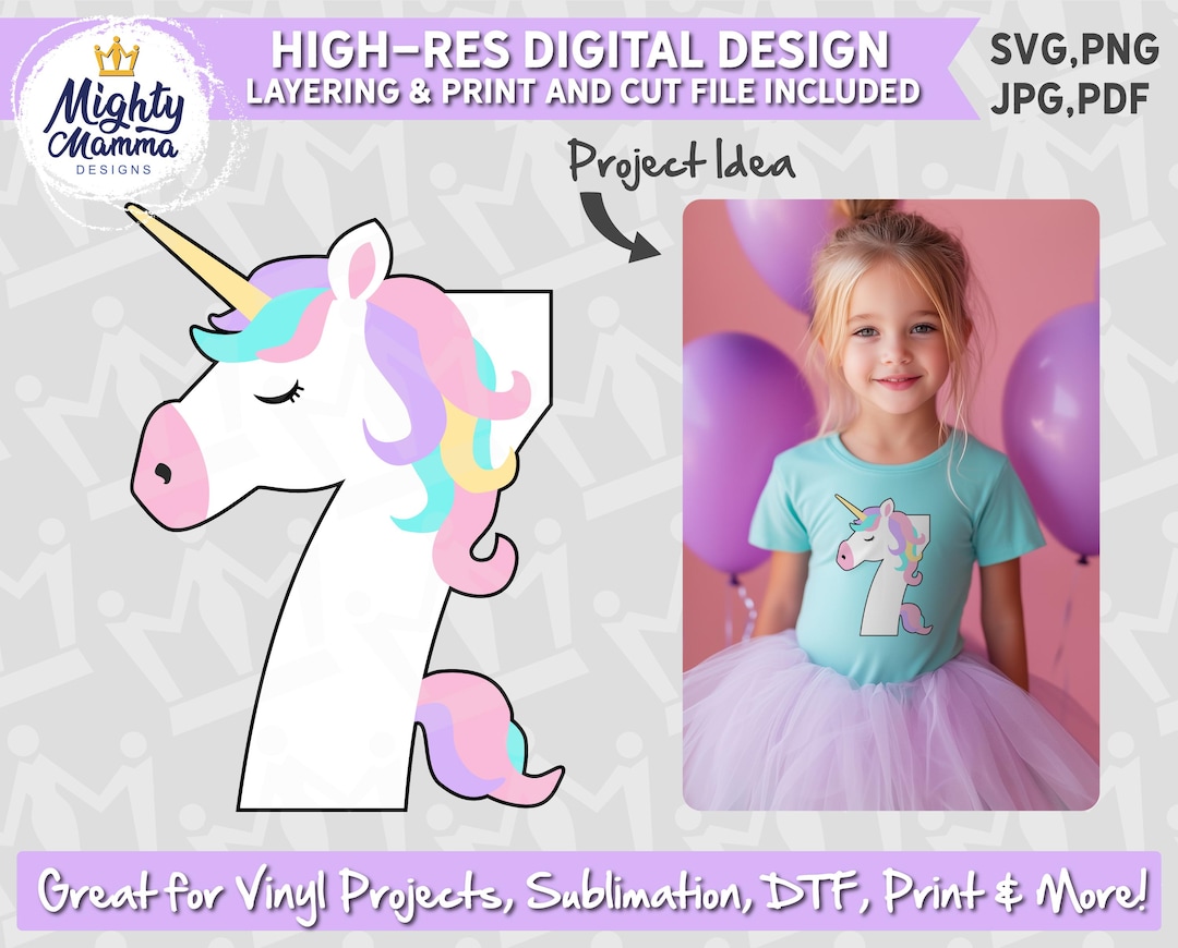 UNICORN # 7 SVG & PNG Design | Seventh Birthday File, for Cricut ...