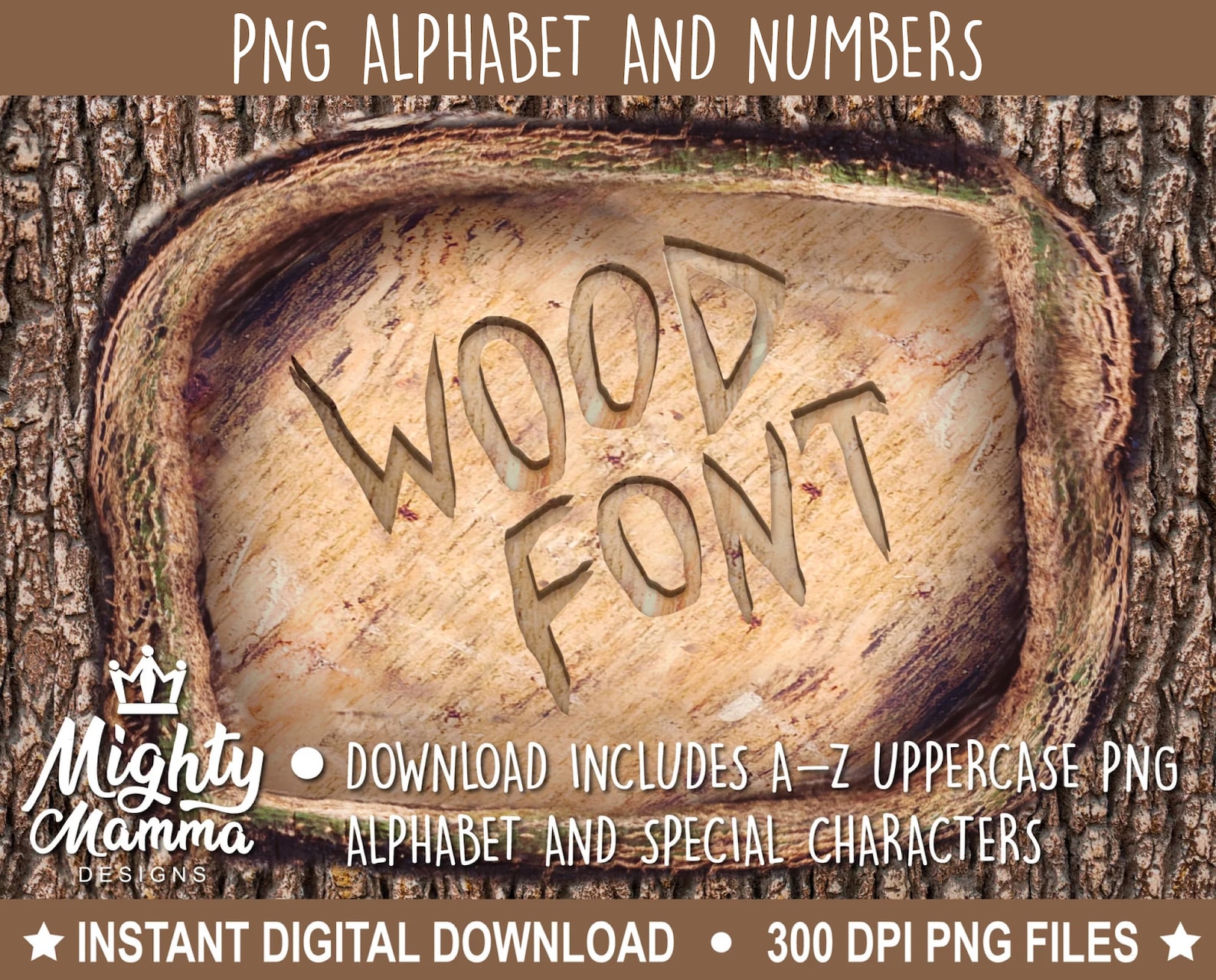 Wood Font Alphabet & Numbers PNG Font Carved Tree Design - Etsy Israel