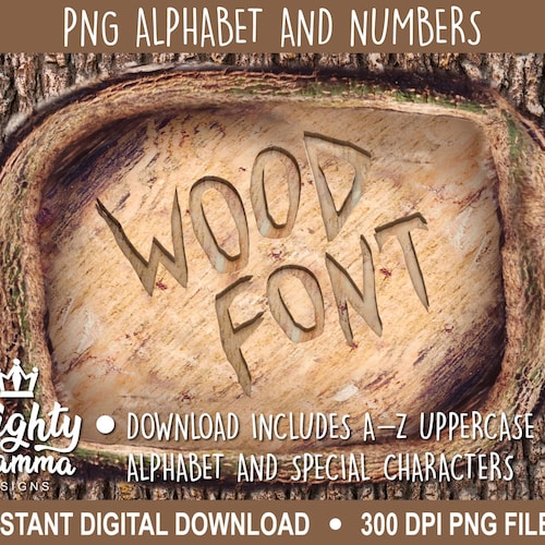 Wood Font Alphabet & Numbers PNG Font Carved Tree Design - Etsy