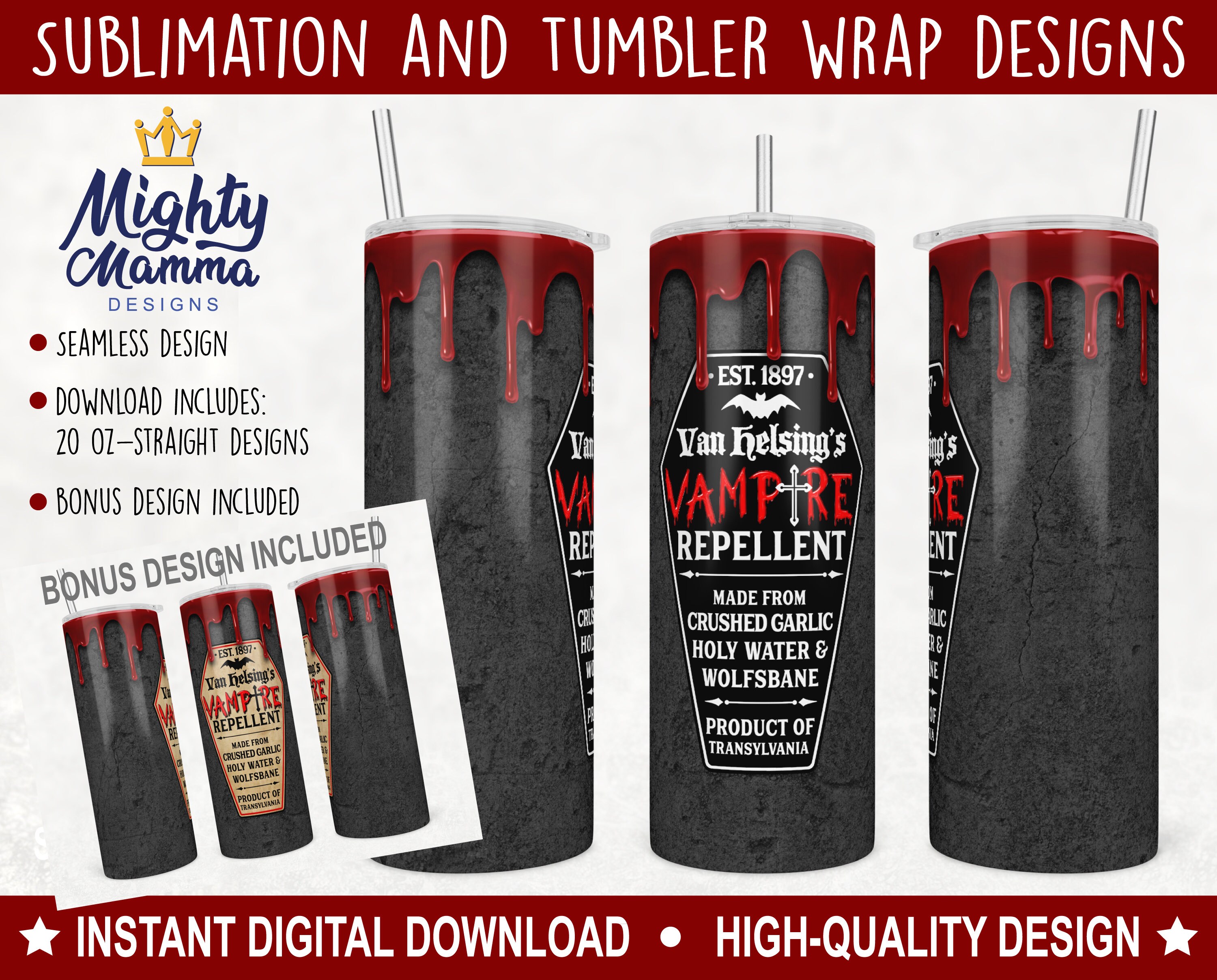 Vampire Repellent 20oz Straight Tumbler Full Wrap Design Van - Etsy