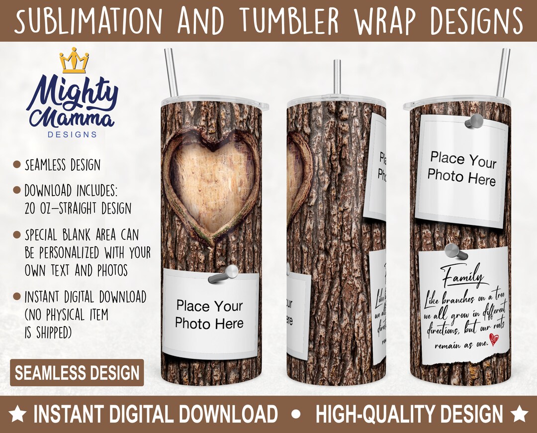 Heart Tree Carving Family Note Blank Photographs 20oz Straight Tumbler ...
