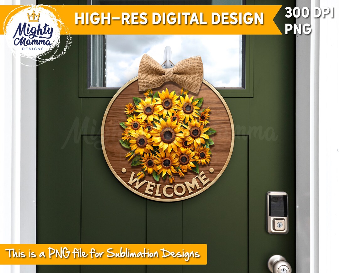 Welcome Sunflower - Sublimation PNG Round Door Hanger Sign Design - for ...