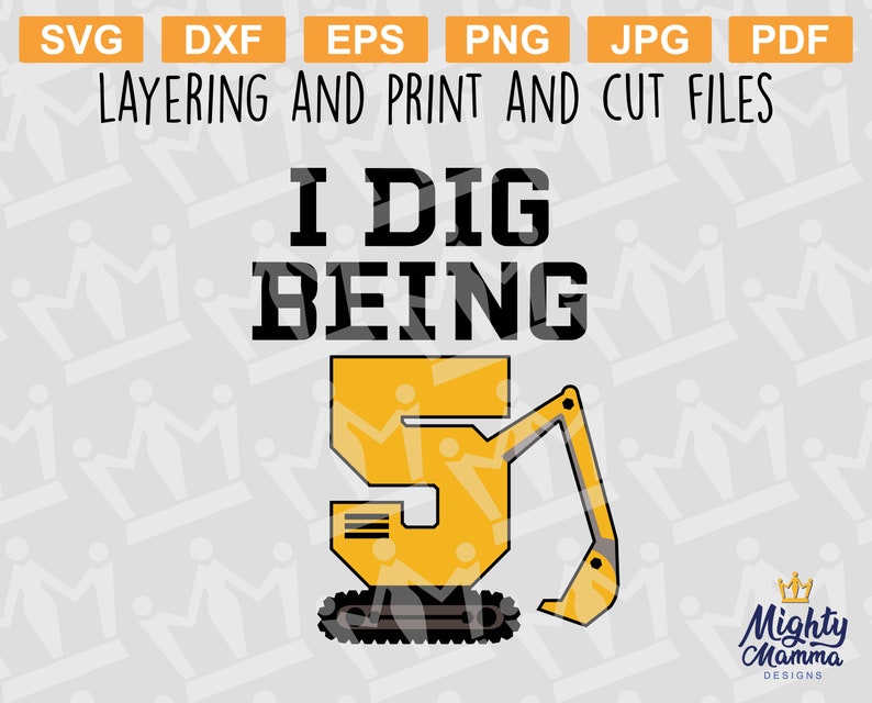 Dig Being 5 Number Five CONSTRUCTION Digger 5th BIRTHDAY SVG - Etsy UK