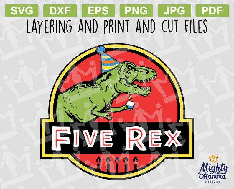 Five Rex DINOSAUR SVG PNG 5 Fifth for Jurassic Dino Park - Etsy