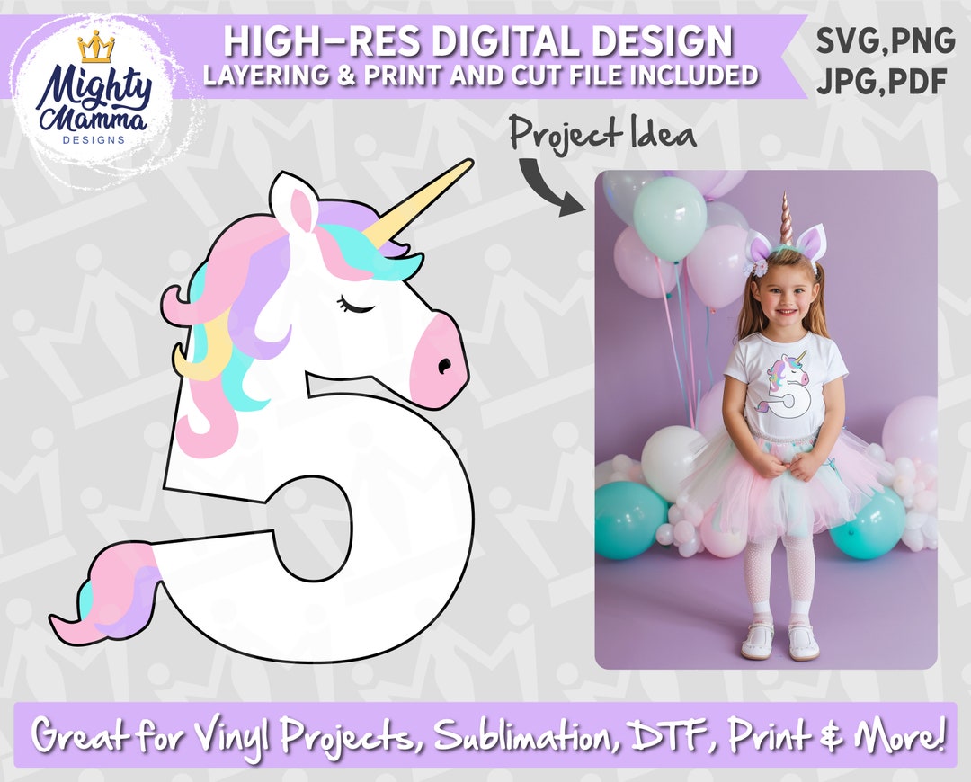 UNICORN # 5 SVG & PNG Design | Fifth Birthday File, for Cricut ...