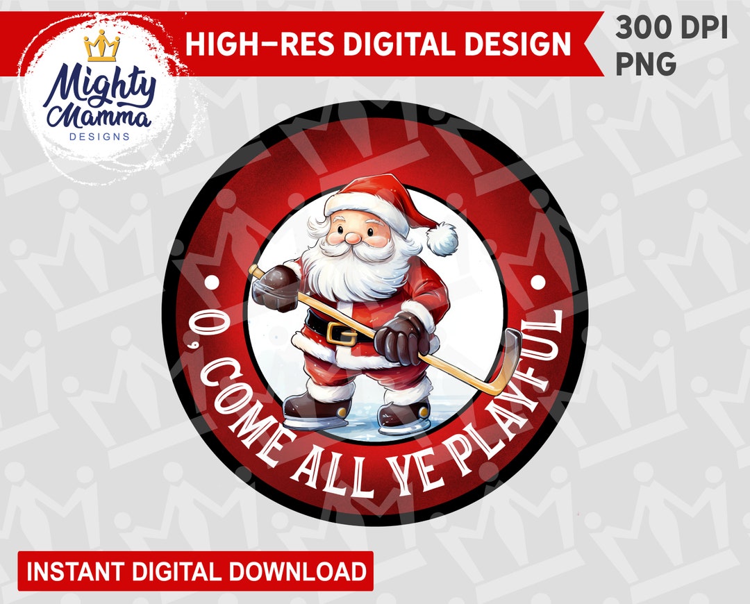 O, Come All Ye Playful Hockey Santa - Round PNG Designs, Print ...