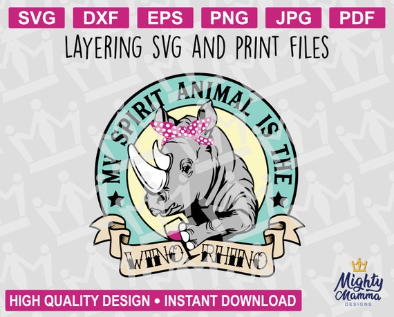 Wino Rhino Spirit Animal Wearing Bandana SVG PNG Rhinoceros | Etsy