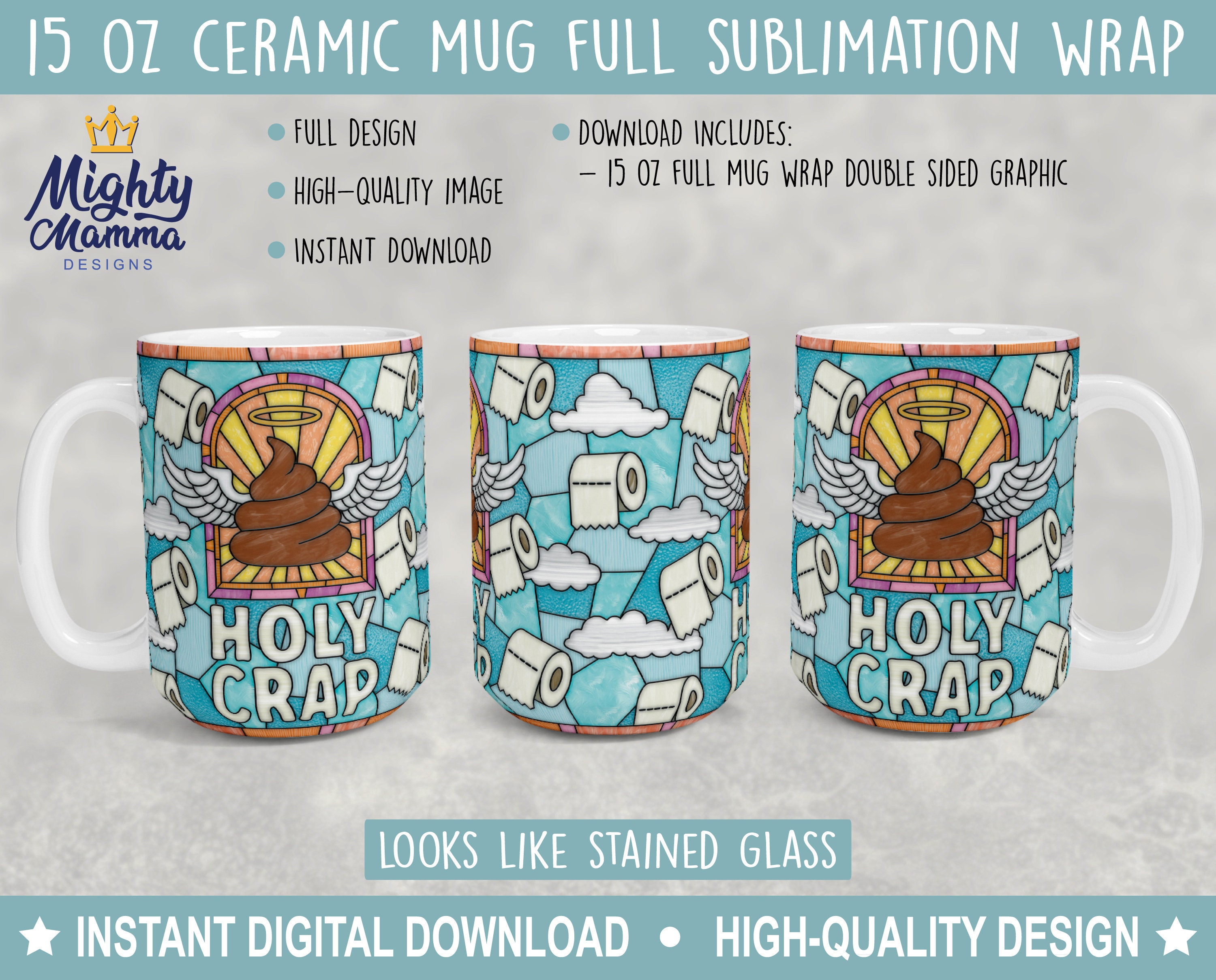Holy Crap Stained Glass Wrap Designs for 15oz Ceramic Mug Cup | Etsy
