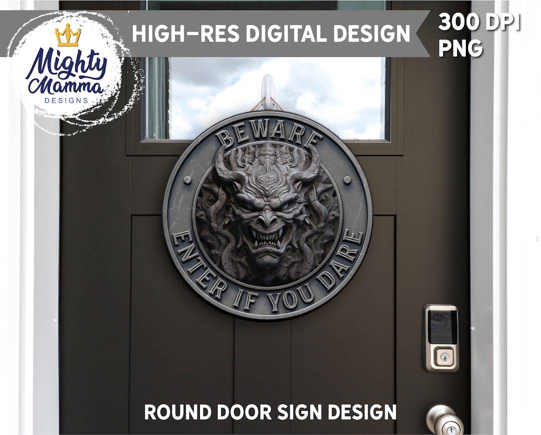 Beware Enter If You Dare 3D Demon Round Door Hanger Sign PNG Design ...