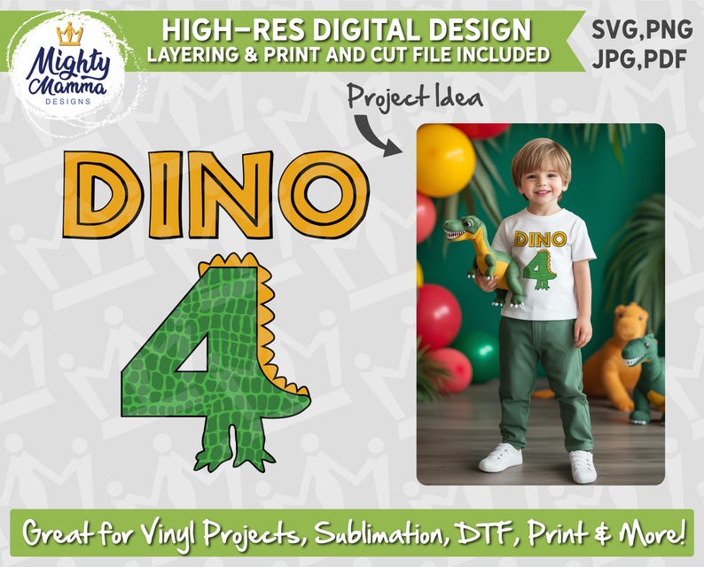 DINO 4 Dinosaur Design | Cricut, Sublimation, DTF, Print | Png Dino ...