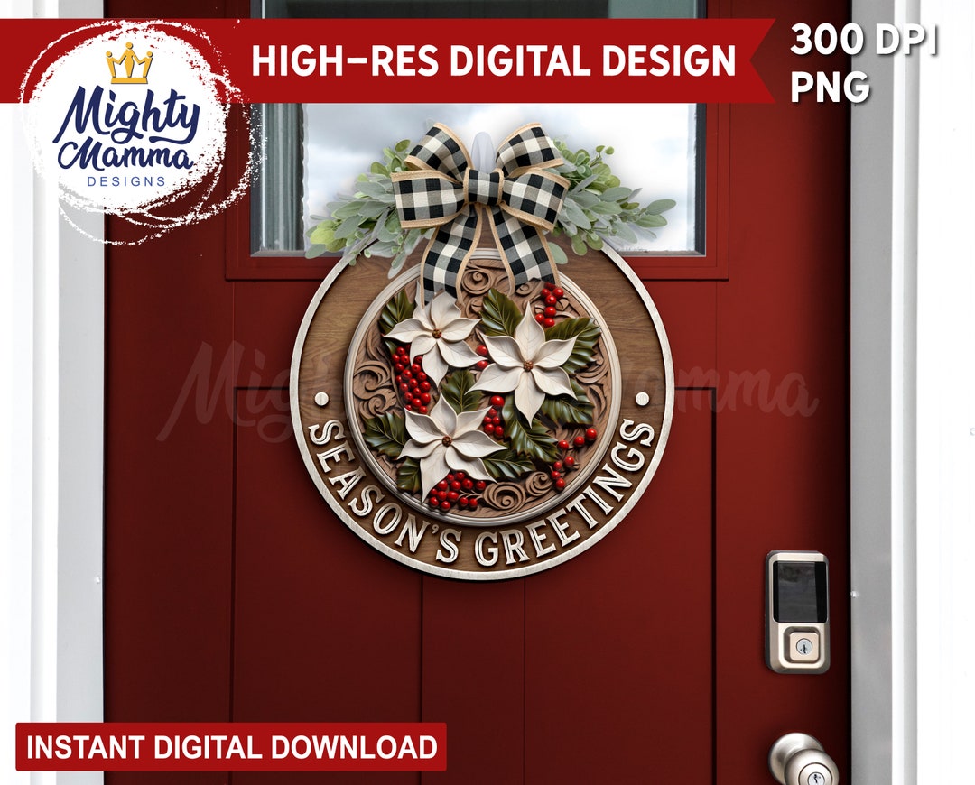 Season's Greetings Pointsetta Holly 3D Effect Carved Wreath Round PNG ...