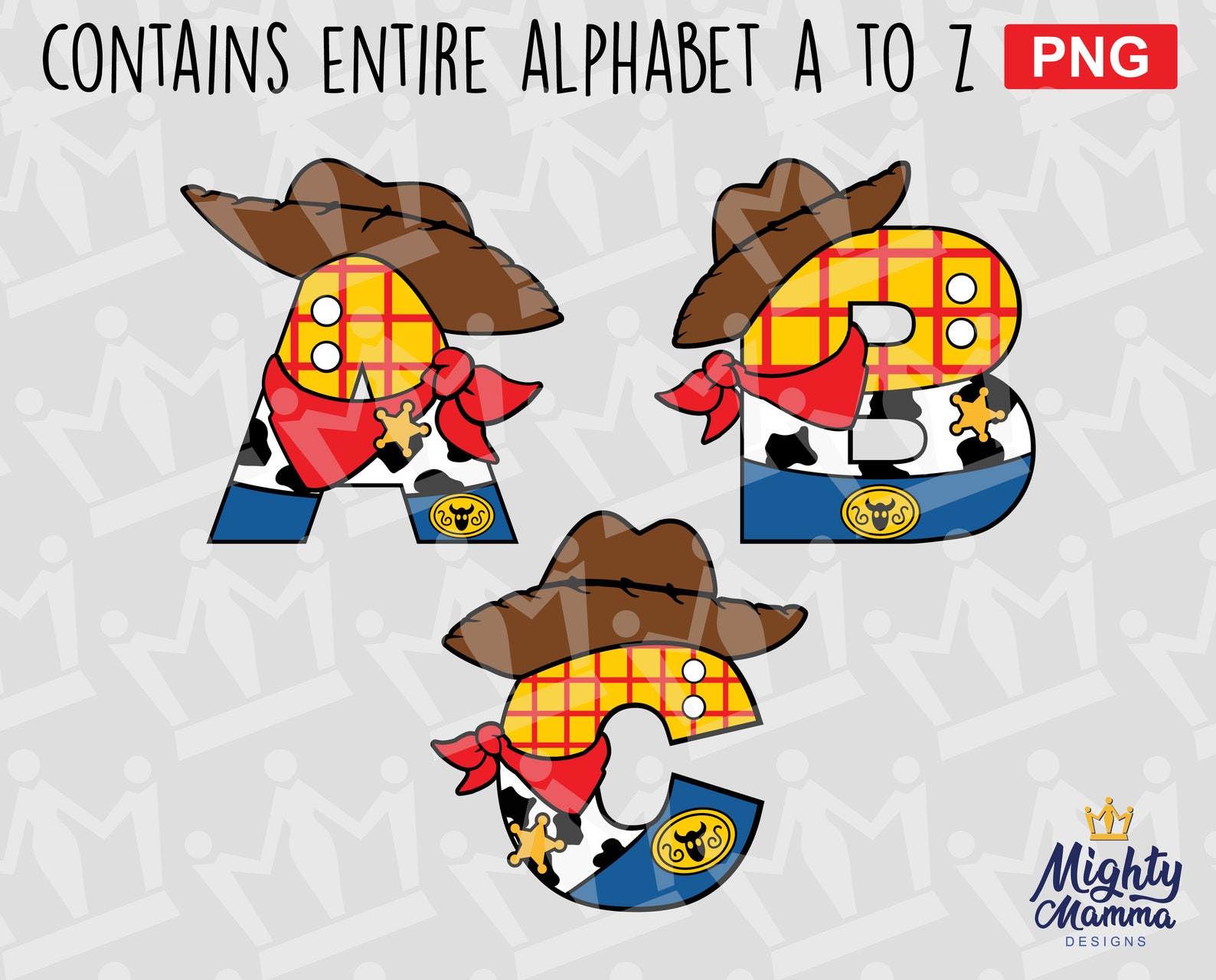 Toy COWBOY Alphabet Font Letters PNG - for Birthday Shirts, Signs ...