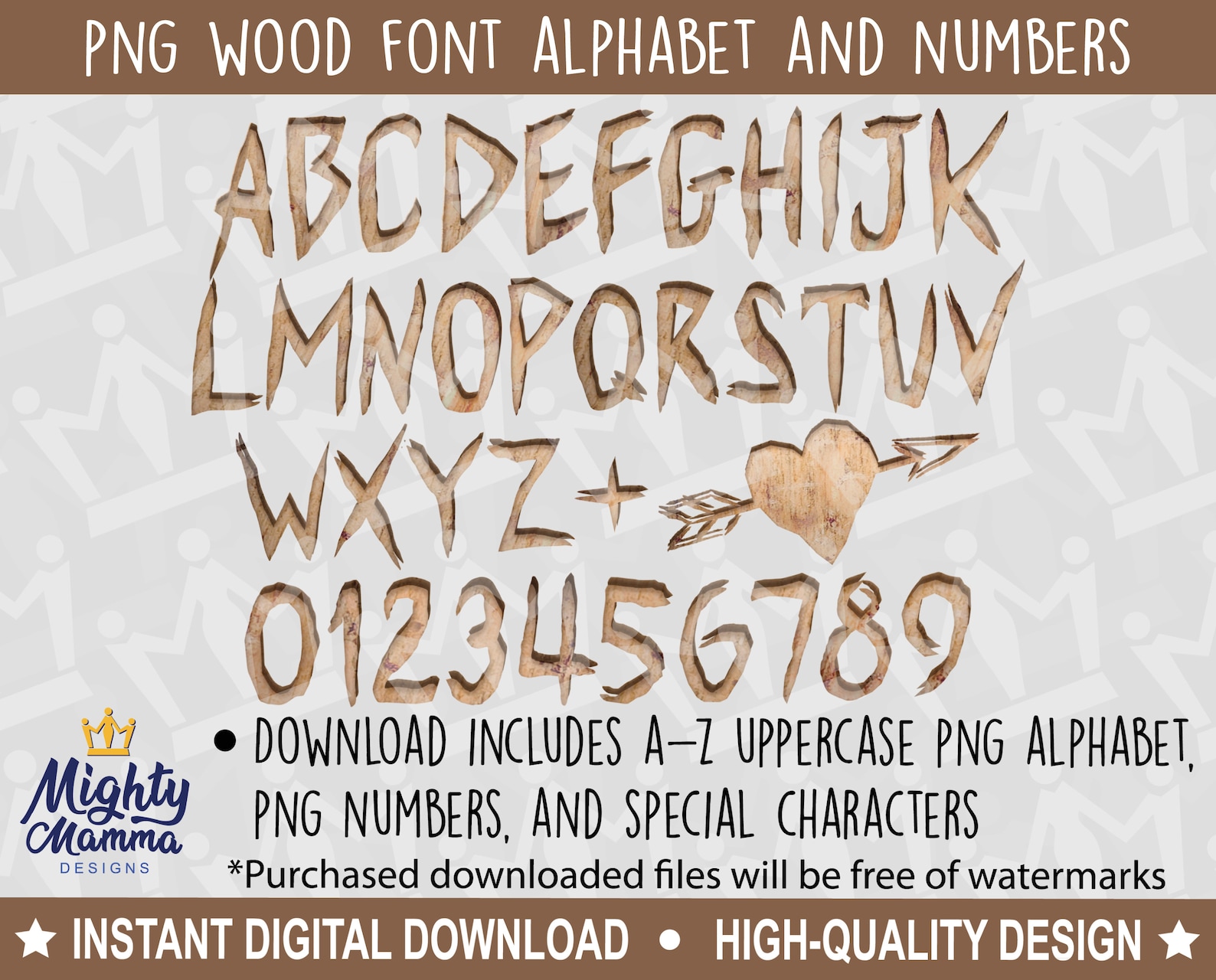 Wood Font Alphabet & Numbers PNG Font - Carved Tree Design Font, Use ...