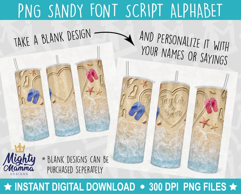 Sandy Script Font PNG: Beach Alphabet & Numbers (digital Download) - Etsy