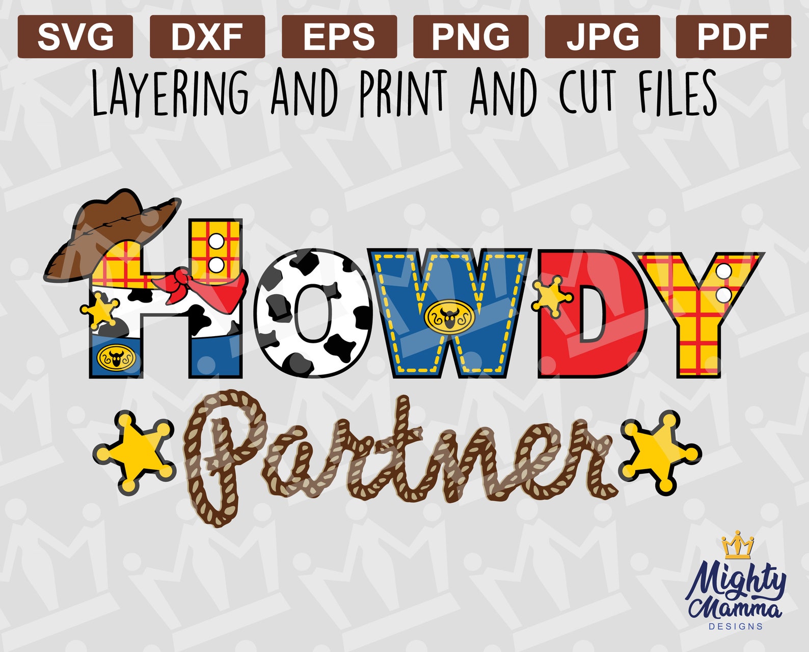 Toy Cowboy Howdy Partner Rope Design - SVG Png. Use With Printer or ...