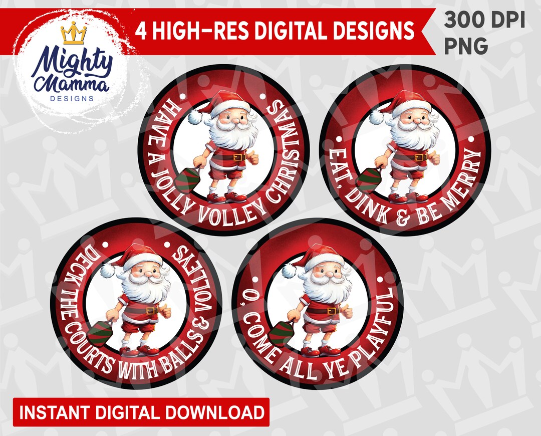 Pickleball Santa Bundle - Round PNG Designs, Print Sublimation for ...