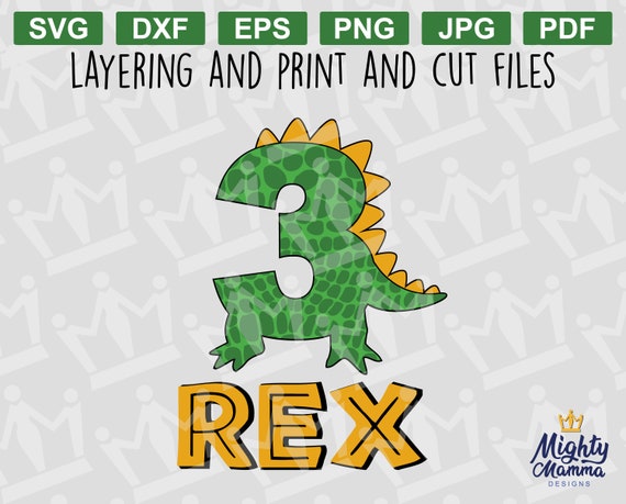3 REX DINOSAUR SVG Number 3 for Third T-rex Birthday. Use | Etsy