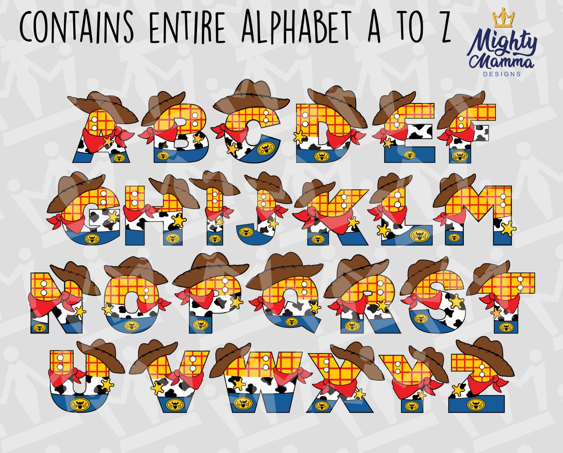 Toy COWBOY Alphabet Font Letters PNG - for Birthday Shirts, Signs ...