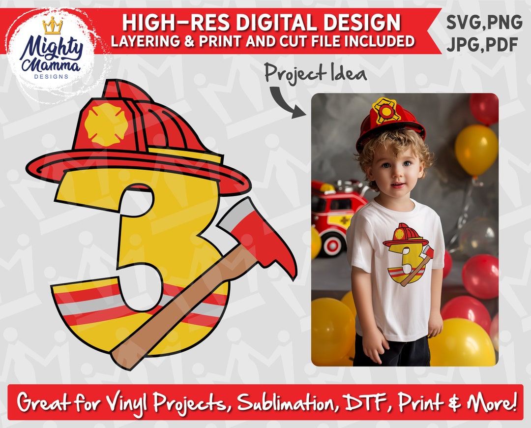 Fireman # 3 SVG & PNG - Number Three Firefighter Design for Third ...
