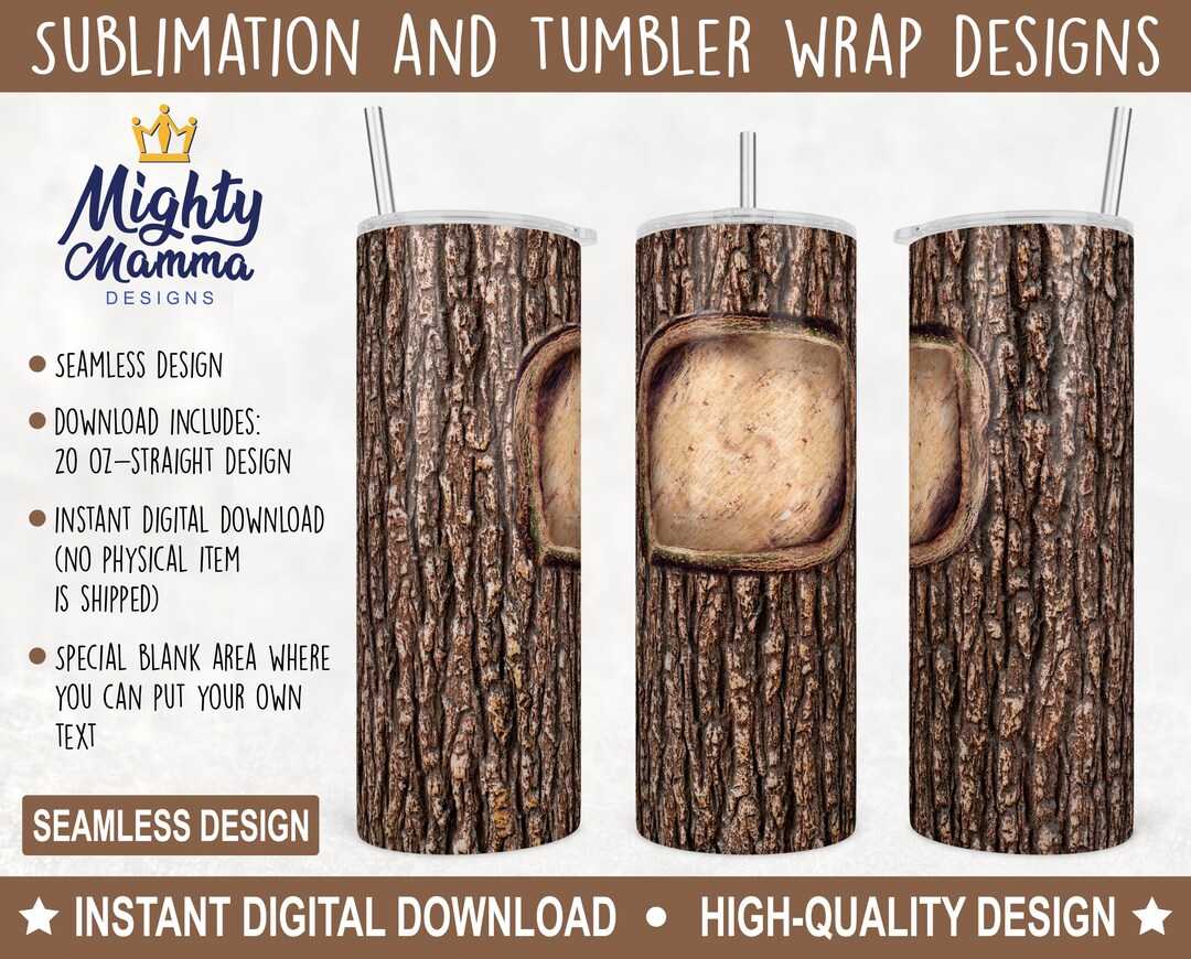 Square Tree Carving Blank Wood 20oz Straight Tumbler Wrap Design for ...