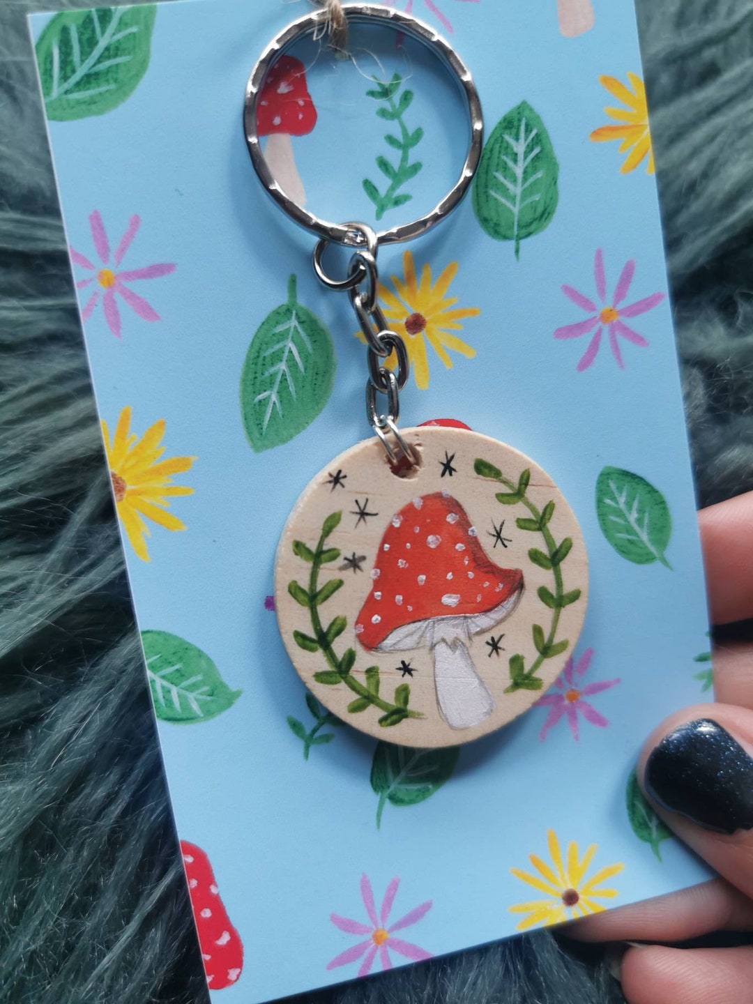 Handpainted Mushroom Keyring Wooden Botanical Keyring - Etsy